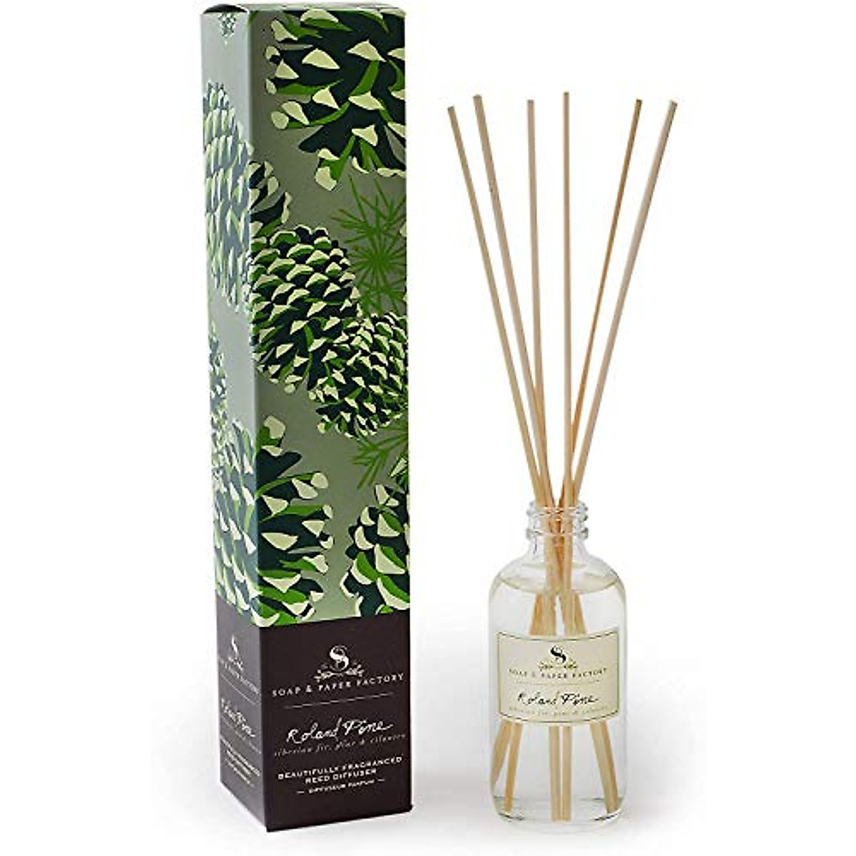 Soap & Paper Factory Roland Pine Diffuser 3.65 oz and Candle 9.5oz with A Gute Wick Snuffer (3 Piece Bundle)