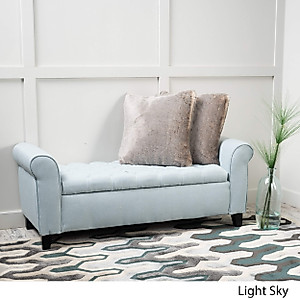 Christopher Knight Home Keiko Fabric Armed Storage Bench, 19.75"D x 50"W x 20.5"H, Light Sky