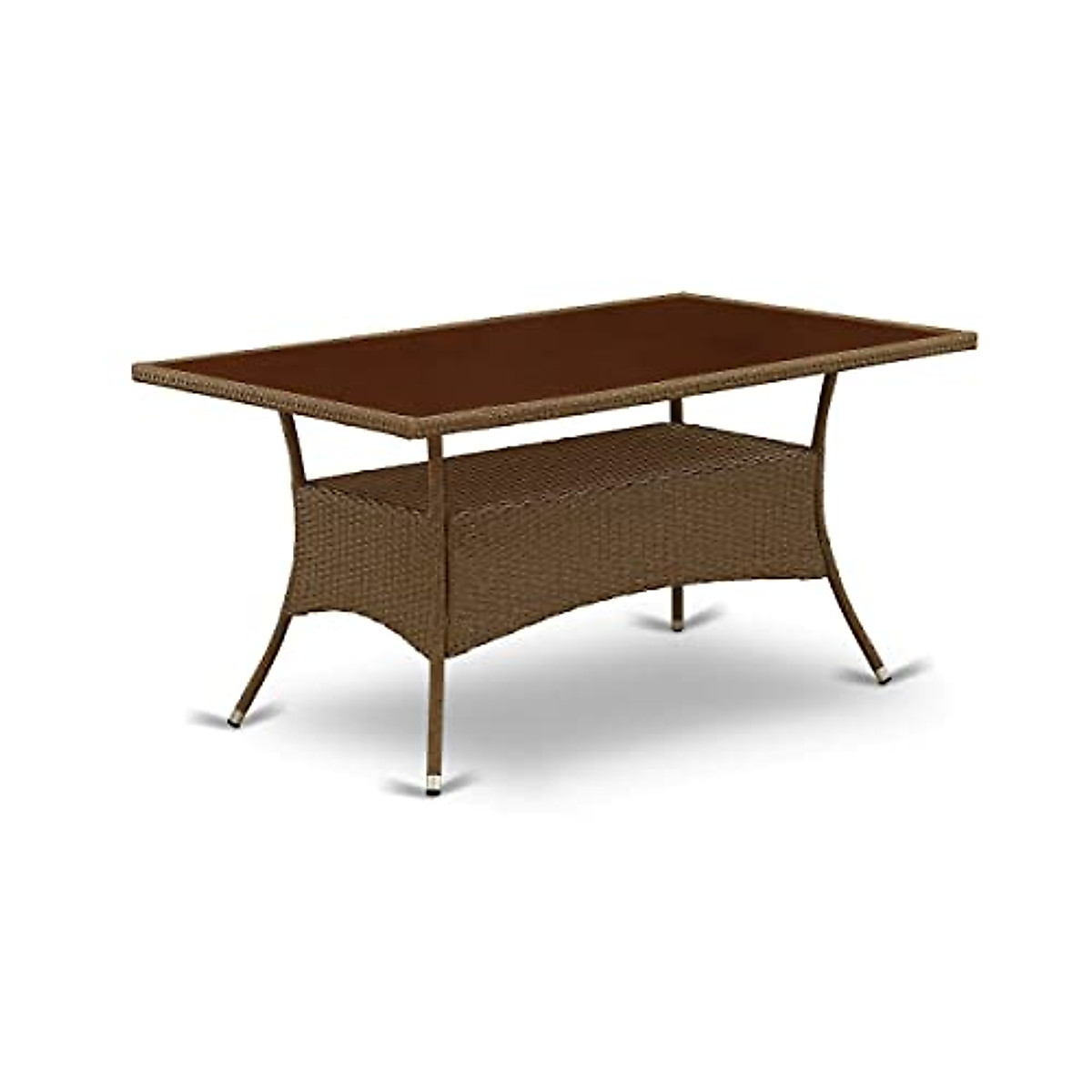 East West Furniture Oslo 7 Piece Outdoor Wicker Patio Furniture Sets Consist of a Rectangle Bistro Table with Glass Top and 6 Balcony Armchair with Cushion, 36x60 Inch, Brown