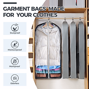 6 pcs 40" Garment Bags for Hanging Clothes, Clear Suit Bags for Closet Storage Clothing Storage, Garment Bags for Travel Covers with 4" Gussets for Coats, Jackets, Shirts and Sweater