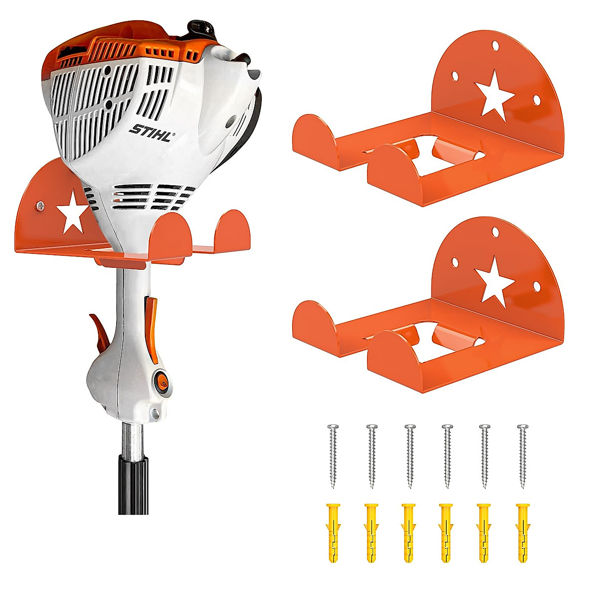 Sulythw 2 Pack Trimmer Rack Garage Garden Power Tool Hanger for Grass Trimmer, Hedge Trimmer, Garage Wall Weed Eater Hanger Holder Garage Trimmer Power Tool Organizer Storage Wall Mount (Orange)