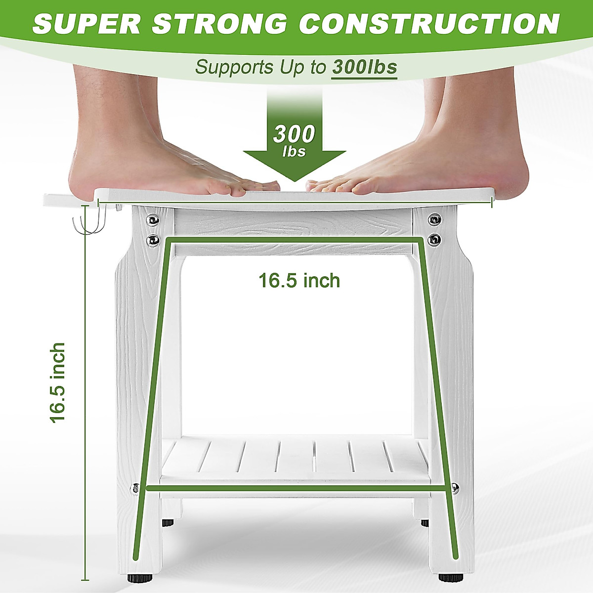 ETECHMART HIPS Shower Bench Seat, Shower Stool for Inside Shower, Bathroom Bench with Storage for Shaving Legs, Waterproof Bath Chair（White）