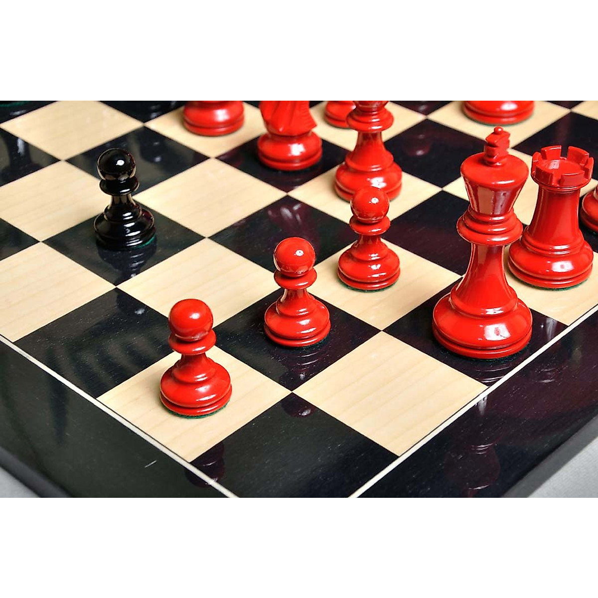 The Grandmaster Chess Set - Pieces Only - 4.0" King (Black & Red Lacquered)