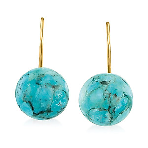 Ross-Simons Button Turquoise Drop Earrings in 14kt Yellow Gold