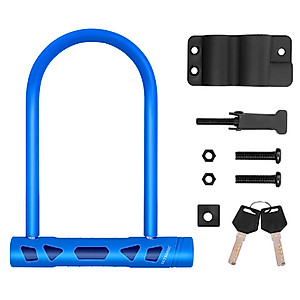 SKYSONIC Bike Lock Heavy Duty Bike U Lock with Cable 14mm Shackle and 12mm x1.5m Cable and Sturdy Mounting Bracket for Mountain Bike Fold Bike Road Bike（Navy Blue）