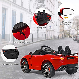 Costzon Ride on Car, 12V Licensed Jaguar F-Type SVR Battery Powered Kids' Electric Vehicles w/Remote Control, Front/Rear Lights, MP3/Music/3 Speeds/Spring Suspension, Kids Car for Toddler (Dark Red)