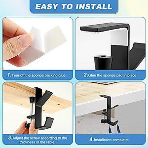 Kakalote 1pc Holder Hooks, Desk Mount Bag Holder Hook Clamp-On Backpack Hanger Under Counter Headphone Hanger Handbag Hook(Black,1pc)