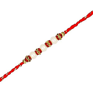 Traditional White Pearl Rakhi for Brother Multicolor Beautiful & Designer Thread Raksha Bandhan Rakhi for Loving Brother Bhai RURAKH0040