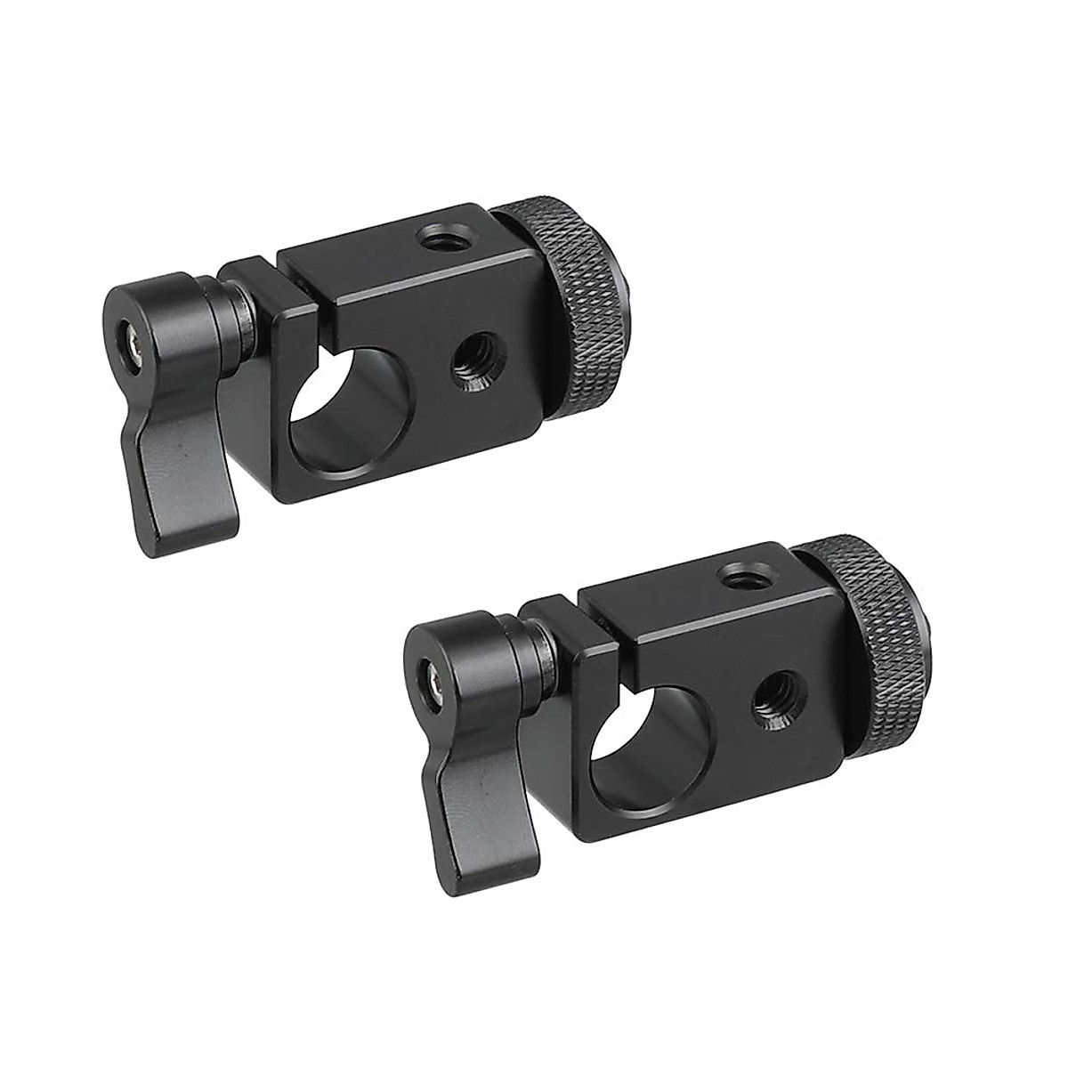 CAMVATE 15mm Single Rod Clamp Adapter with Black Thumbscrew Locking Knob (2 Pieces) - 2217