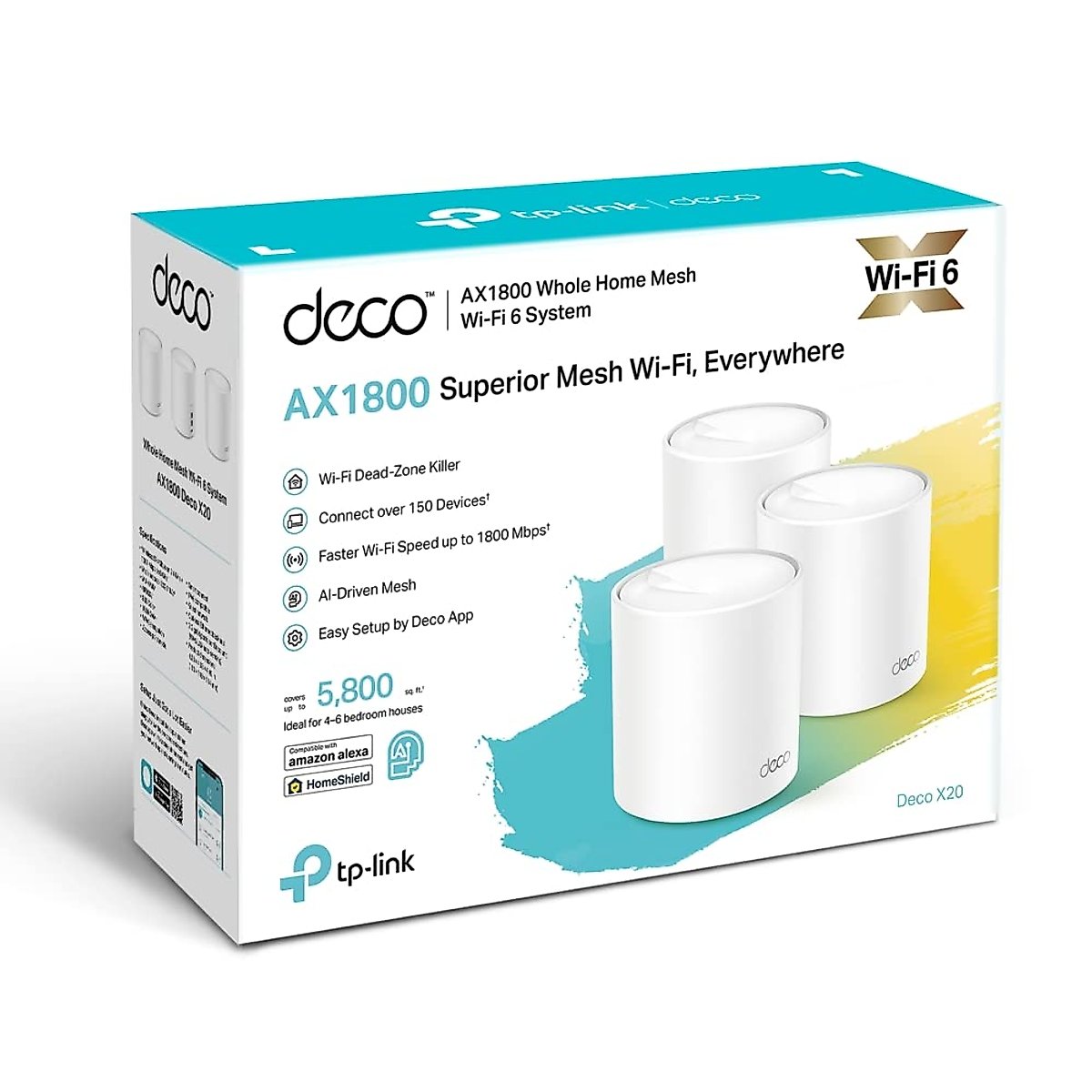 TP-Link Deco X20 AX1800 Whole Home Mesh Wi-Fi 6 System Add-on Unit, Up to 2000 sq ft Coverage, Compatible with Amazon Alexa, Antivirus Security Protection and Parental Controls