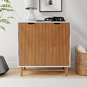 Stead Fluted Sideboard Storage Cabinet - Mid Century Modern Accent Cabinet with Doors - Great in Living Rooms, Bedrooms, and Entryways (White and Oak)