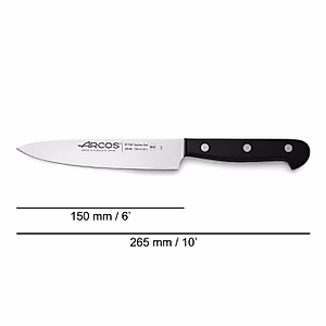ARCOS Chef Knife 6 Inch Stainless Steel. Cooking Knife to Cut and Peel Small Food. Ergonomic Polyoxymethylene Handle and 150mm Blade. Series Universal. Color Black