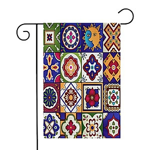 Double-sided garden flag Mexican Talavera Ceramic Tile Pattern Ethnic Folk Outdoor Flag Garden Flag Yard Outdoor Decoration （12×18in）.