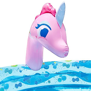 BANZAI Spray 'N Splash Unicorn Pool, Length: 78 in, Width: 60 in, Height: 32 in, Inflatable Outdoor Backyard Water Slide Splash Toy
