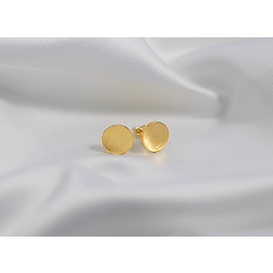 14K Gold Plated Sterling Silver Curved Round Stud Earring Brushed Disc Gold Earrings for Women