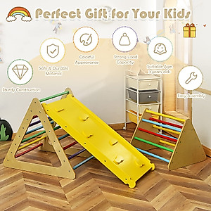 Costzon Climbing Toy for Toddlers, 3 Piece Montessori Wooden Triangle Climber w/2 Triangle Ladders & Double-sided Ramp for Sliding & Climbing, Kids Boys Girls Indoor Gym Playset Gift for Home, Daycare