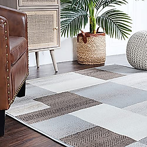 BLUENILEMILLS BNM Fiji Contemporary Indoor Area Rug Collection, Modern Patchwork Geometric Area Rug with Durable Jute Backing, 5' x 8', Grey