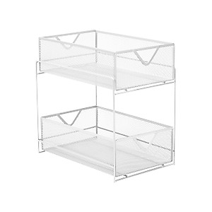 Mind Reader Sliding Metal Baskets, Cabinet Storage Organizer, Home, Office, Kitchen, Bathroom, One Size, White 2 Tier Mesh