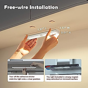 SZOKLED 58-LED Under Cabinet Lights, RGB Motion Sensor Indoor Night Lights with Wireless Remote, Rechargeable Under Cabinet Lighting, Counter Lights for Kitchen, Closet, Stair, 15 Color (4 Packs)