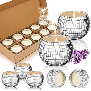 MTLEE Scented Candle Gifts Bulk for Women Mirror Disco Ball Candle Storage Soy Candles with Essential Oils for Wedding 70s Disco Party Decoration Teacher Mom Home Birthday Gifts (10 Pcs)