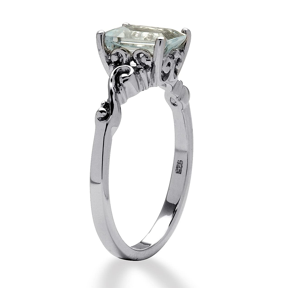 PalmBeach Jewelry 18K Gold-Plated or Platinum-Plated Sterling Silver Emerald Cut Genuine Aquamarine Ring Size 9