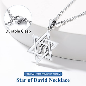 Jewish Hebrew Chai Necklace Star of David Pendant for Female Vintage Dainty Jewelry Birthday Gift for Mother Sister