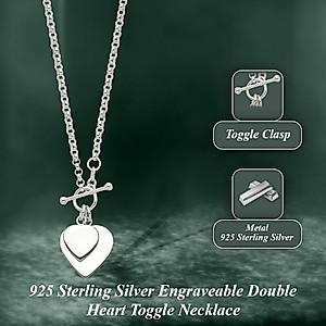 Diamond2Deal Sterling Silver Engraveable Double Heart Toggle Necklace Fine Jewelry Gift for Women