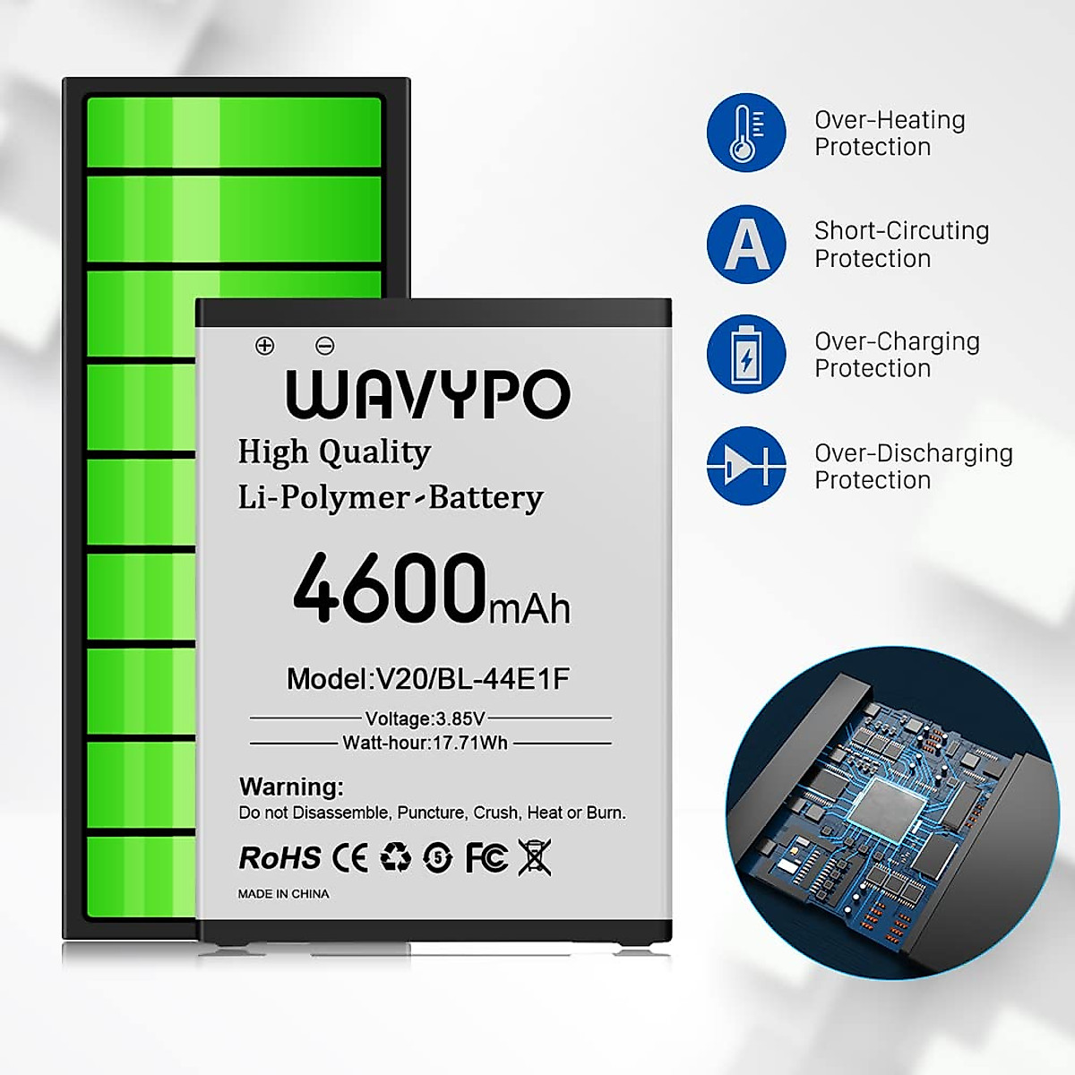 WAVYPO [4600mAh] Battery for LG Stylo 3, Upgraded Replacement Battery for LG Stylo 3, LG Stylo 3 Plus, H910, LG V20 BL-44E1F Spare Battery