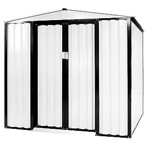 Oakmont Outdoor Garden Storage Shed 4' × 6' Feet Walk-in Garden Tool House with Double Sliding Doors, Yard Lawn (White)