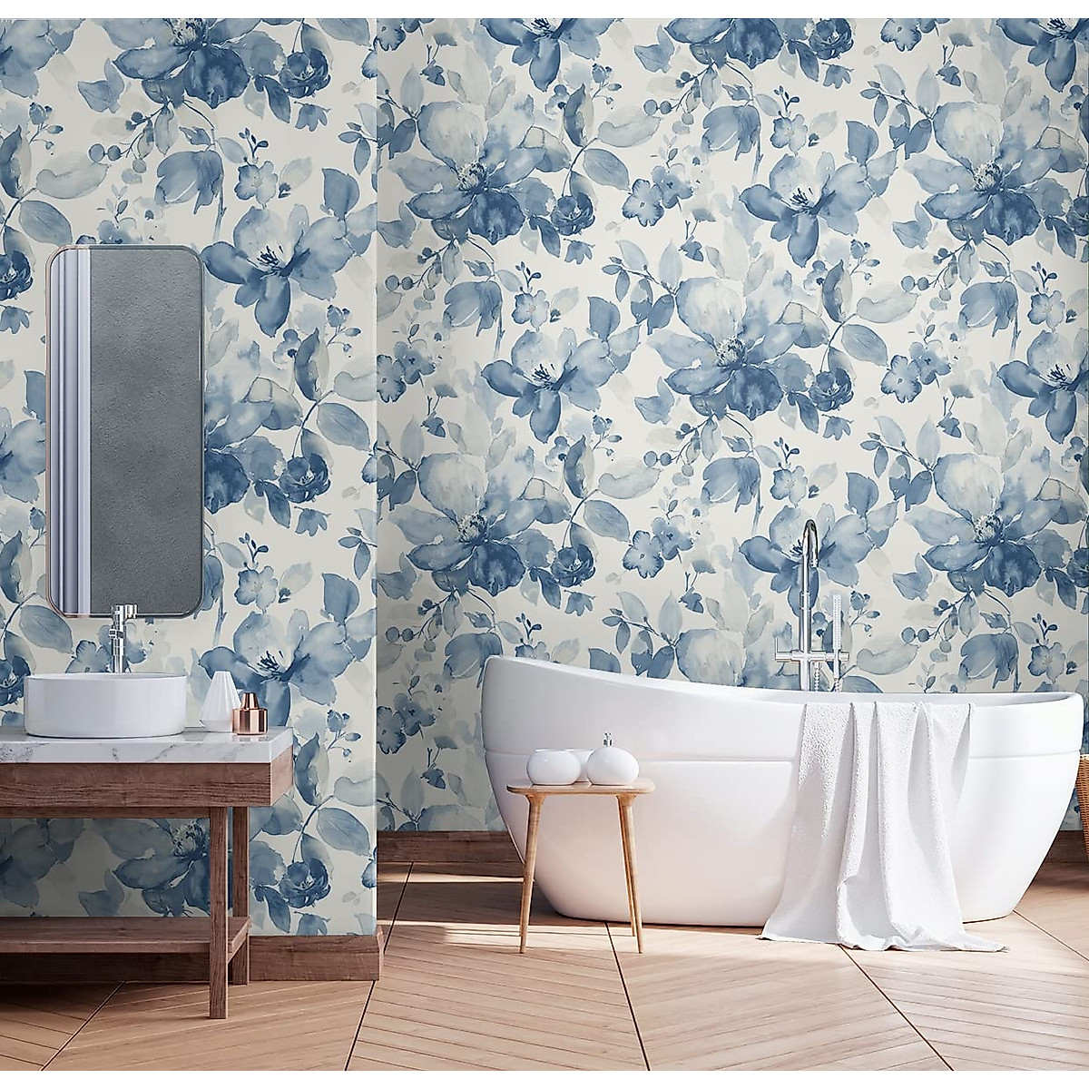 NextWall Watercolor Flower Peel and Stick Wallpaper (Bluestone)