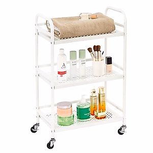 HDANI 3 Tier Rolling Cart,Heavy Duty Multifunctional Metal Frame-Supports 22 Lbs Per Tier,Rolling Cart with 2 Lockable Wheels for Office,Home,Bedroom,Kitchen,Bathroom (White)…