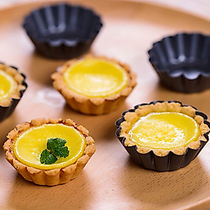 Amytalk 12 Packs Egg Tart Mold, Upgrade Bigger Size 3 x 0.9inch, Cupcake Cake Muffin Mold Tin Pan Baking Tool, Carbon Steel