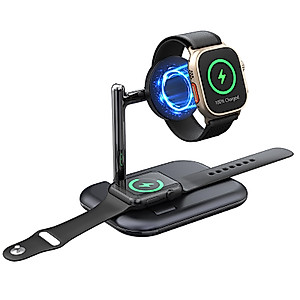 Charger Stand for Apple Watch, 2 in 1 Foldable Wireless Charging Station for Apple Watch Ultra/Ultra2/10/9/8/7/6/5/3/2/1/SE/SE2