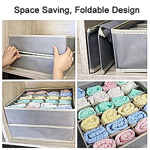 Enyeopd Socks Drawer Organizer 2 Pack,24 Cell Underwear Organizer Foldable Closet Dresser Divider Storage Boxes For Socks,Lingerie, Panties,Baby Clothes, Handkerchiefs, Ties, Belts,Gray