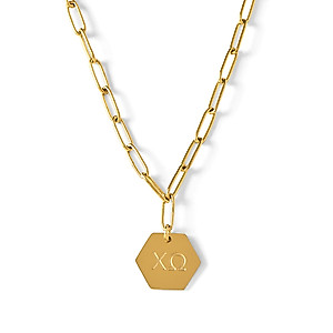 Sorority Shop Chi Omega Paperclip Necklace — CO 18K Gold Plated Sorority Gifts Necklace, Long-Lasting Chi Omega Gifts for Women
