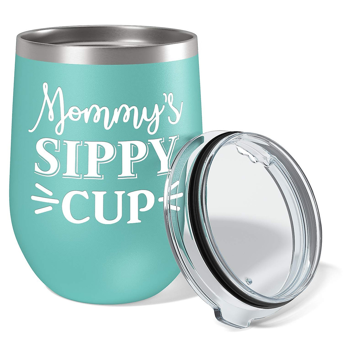 Mommy's Sippy Cup on 12 oz Seafoam Stainless Steel Gift Travel Wine Tumbler