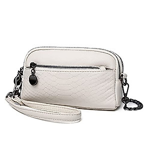 Wesccimo Small Crossbody Clutch Purses For Women White Beige Wristlet Handbag Trendy Chain Leather Snakeskin Print Evening Purse