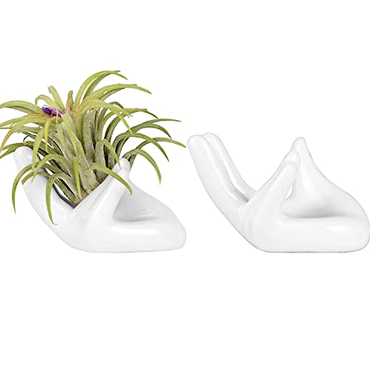 Dingq 2 Pack Air Plant Holder,Hand Shape Stand,Cute Levitating Plant Container,Pot Tillandsia Planter for Home Decoration, White (fZa500116)
