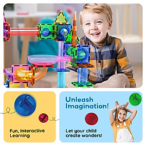 PicassoTiles Magnetic Marble Run Marbles for Kids Race Track Toy Set Marble Maze Sensory Toys for Toddlers STEM Educational Magnet Building Blocks Construction Building Tiles Boys Girls 3+