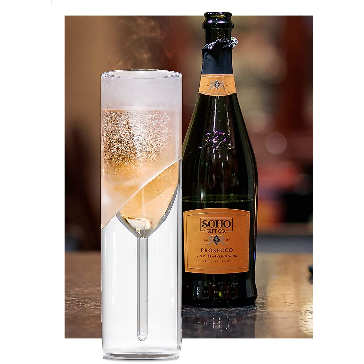 GALVANOX LèVale Gift for Couples (Gift Boxed) Freezable Champagne Flute Glasses - Double Walled Freezer Chilled Stemless Wine Glass with Ice Walls, 7 oz (Gift set of 2)