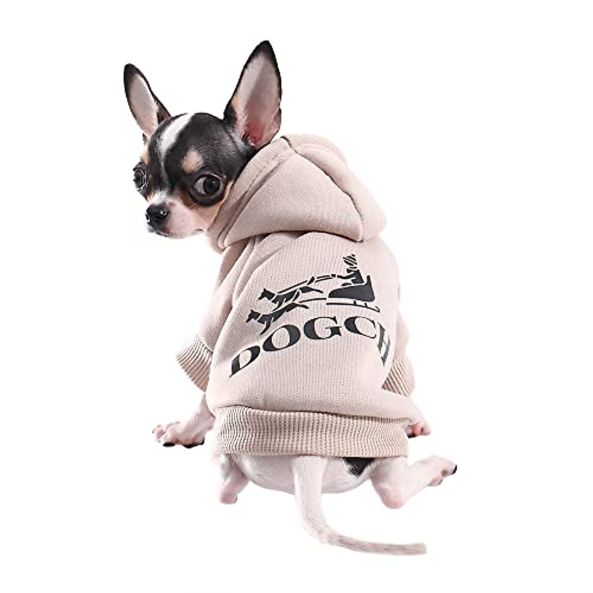Paiaite Beige Chihuahua Dog Hoodie Winter Small Dog Sweatshirt with Leash Hole Warm Pet Clothes for Puppy Dog Sweater Coat Clothing DOGCH M