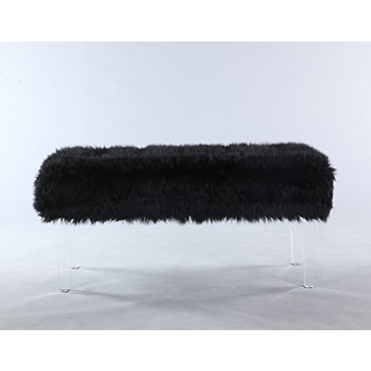 Iconic Home Trento Modern Contemporary Faux Fur Acrylic Leg Bench, Black
