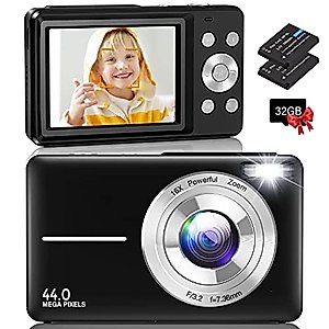 Digital Camera for Kids,HOORUAN FHD 1080P 44MP Kids Camera with 32GB Card,2.4“ LCD Vlogging Camera,16X Digital Zoom Compact Point and Shoot Camera, Portable Mini Kids Camera for Teens Students