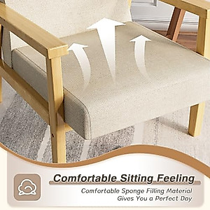 YESHOMY Mid-Century Modern Accent Chair with Solid Wood Frame and Thick Cushion for Living Room, Bedroom, Home Office, Set of 1, Beige