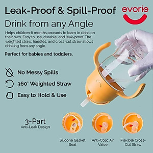 Evorie Tritan Weighted Straw Sippy Cup with Handles for Baby and Toddlers 6 months up, 7 Oz Soft Silicone Straw Infant First Training Water Bottle (Apricot)