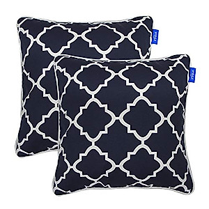 INFBLUE Patio Outdoor/Indoor Decorative Throw Pillow Water Repellent Set of 2 Square Pillow for Patio Garden Funiture (18" x 18", Blue Plaid)
