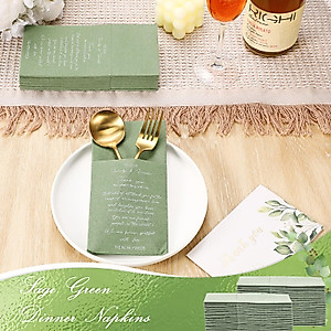 Tatuo 100 Pack Sage Green Napkins Disposable Linen Feel Dinner Napkins with Built in Flatware Pocket Sage Green Paper Napkins for Wedding Dinner Lunch Kitchen Birthday Party Favors