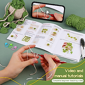 kdafio Crochet Kit for Beginners, Hanging Potted Plants Crochet Starter Kit with Step-by-Step Instructions and Video Tutorials Complete Crochet Kit for Beginners Decoration (Green Apple Plants)