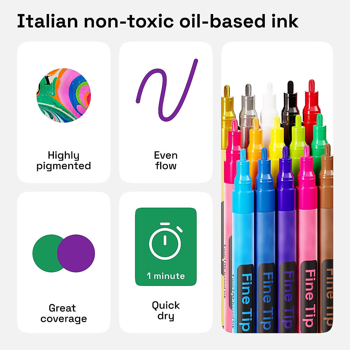 ARTISTRO Paint Pens for Rock Painting, Stone, Ceramic, Glass, Wood, Plastic, Mugs, Metal, Fabric, Canvas. Set of 15 Quick Dry, Permanent, Waterproof and Oil Based Paint Markers Fine Tip