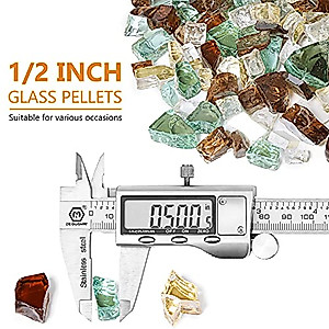 Hisencn Fire Pit Glass Rocks - High Luster Reflective Tempered Fire Glass for Propane Fire Pit, Outdoors and Indoors Natural or Propane Fireplaces, Landscape Decoration, 1/2 Inch Firepit Glass 10 lbs